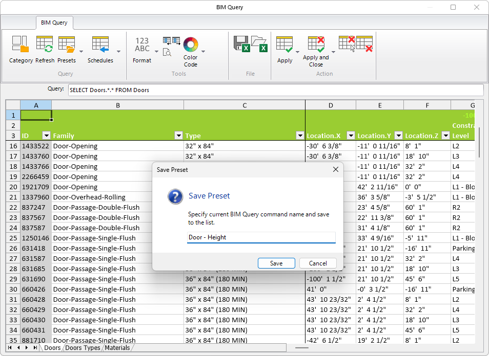 Revit > BIM Manager panel > BIM Query | KobiLabs